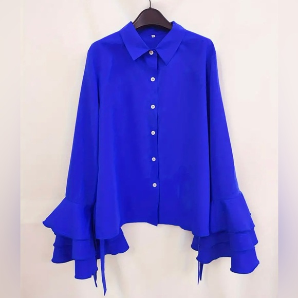 Passion of Essence | Tops | Dark Blue Elegant Layered Ruffle Sleeve ...
